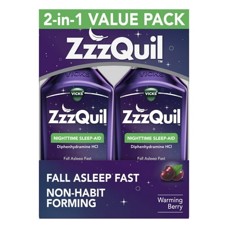 Vicks ZzzQuil Nighttime Sleep Aid Liquid, Diphenhydramine HCI 50mg ...
