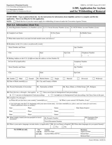 Form I-589 | Application for Asylum and for Withholding of Removal ... Form I-589 | Application for Asylum and for Withholding of Removal ...