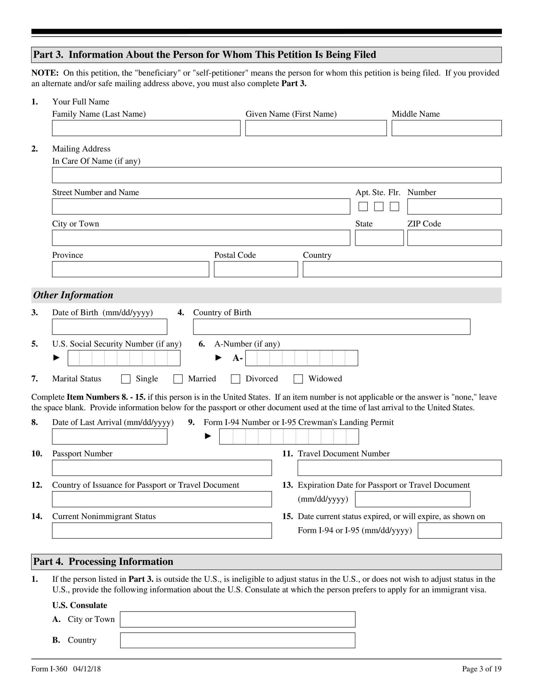 Formulario I-360 | Petition for Amerasian, Widow(er), or Special ... Formulario I-360 | Petition for Amerasian, Widow(er), or Special ...