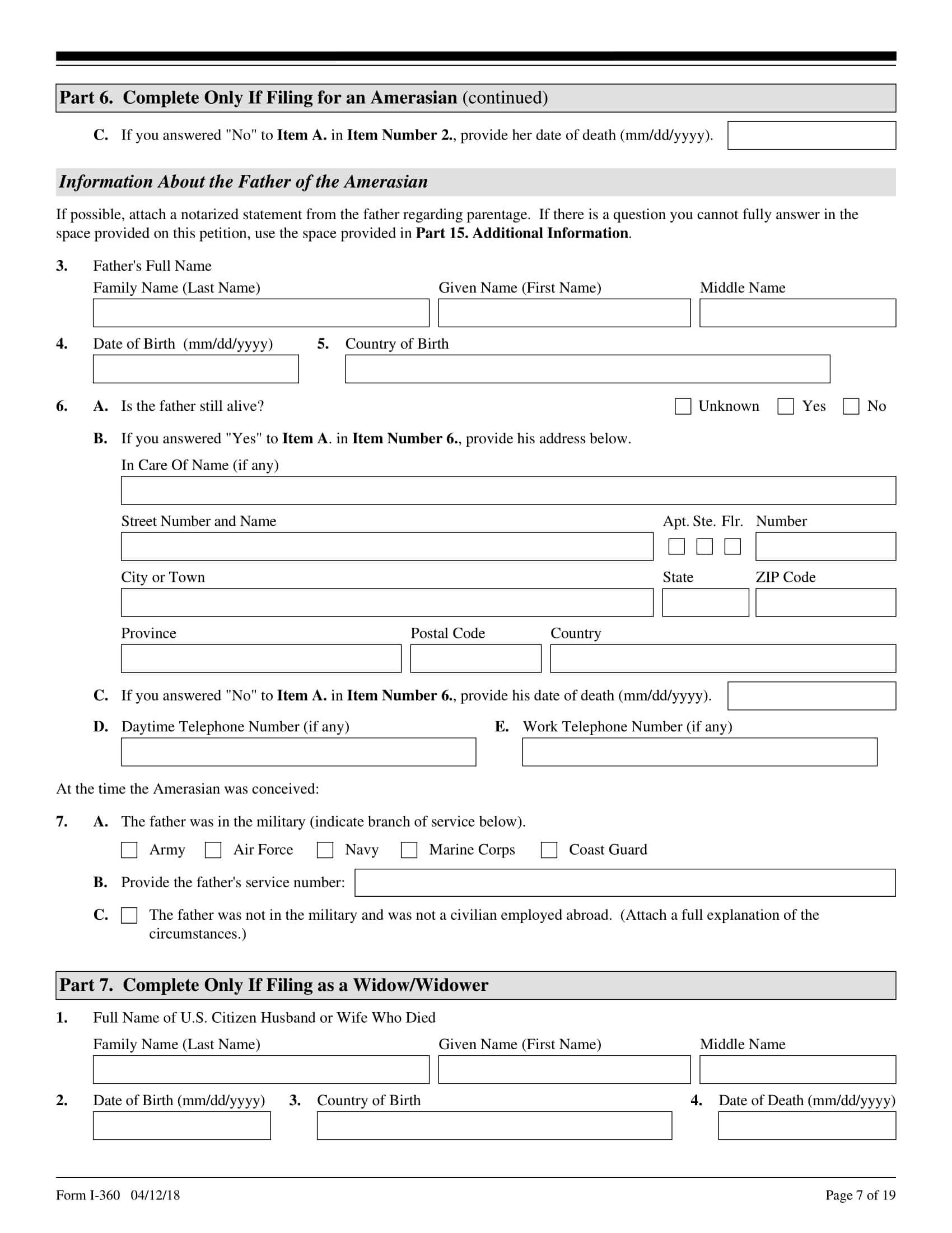 Form I-360 | Petition for Amerasian, Widow(er), or Special Immigrant Form I-360 | Petition for Amerasian, Widow(er), or Special Immigrant