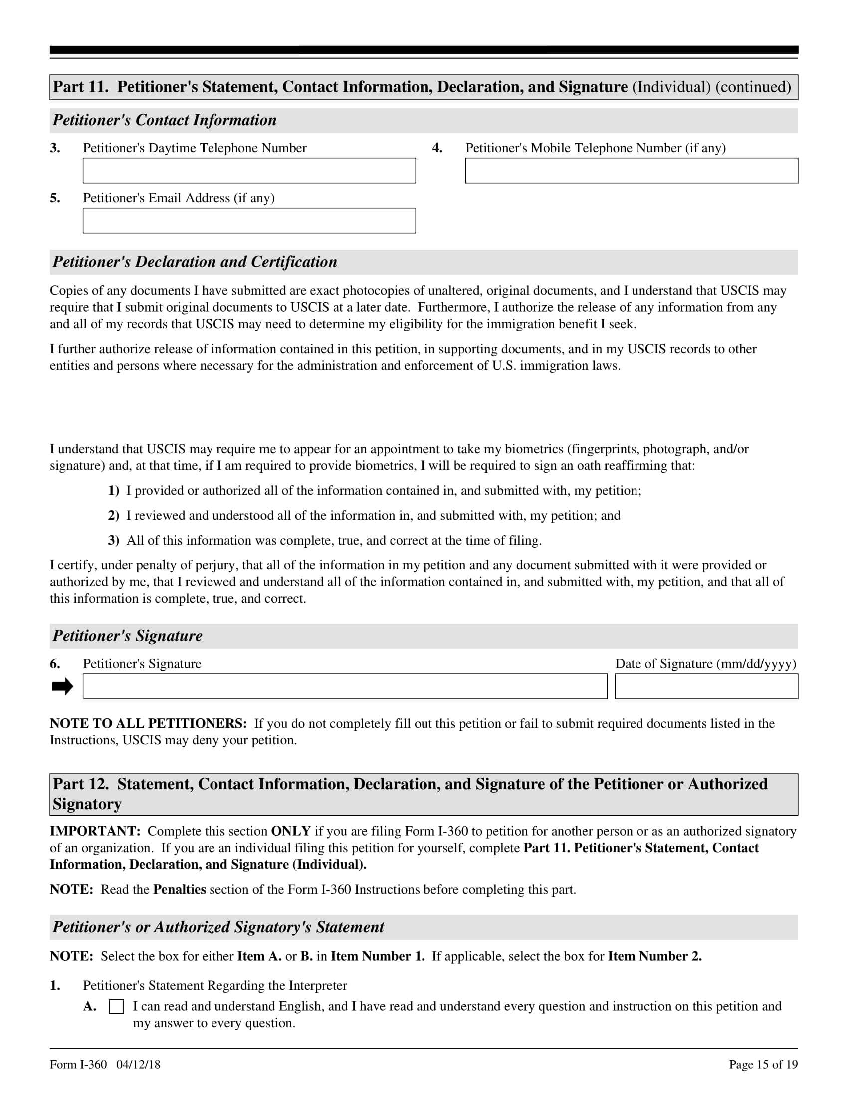 Form I-360 | Petition for Amerasian, Widow(er), or Special Immigrant Form I-360 | Petition for Amerasian, Widow(er), or Special Immigrant