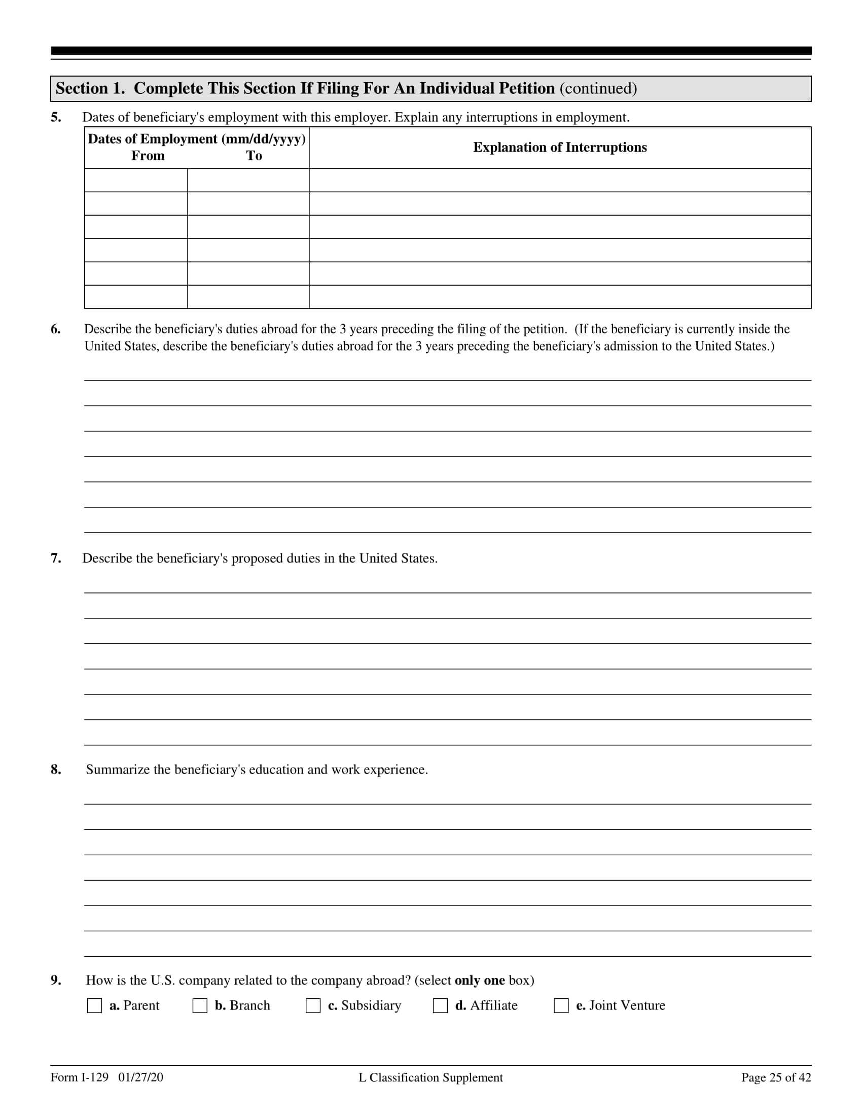 Form I-129 | Petition for a Nonimmigrant Worker