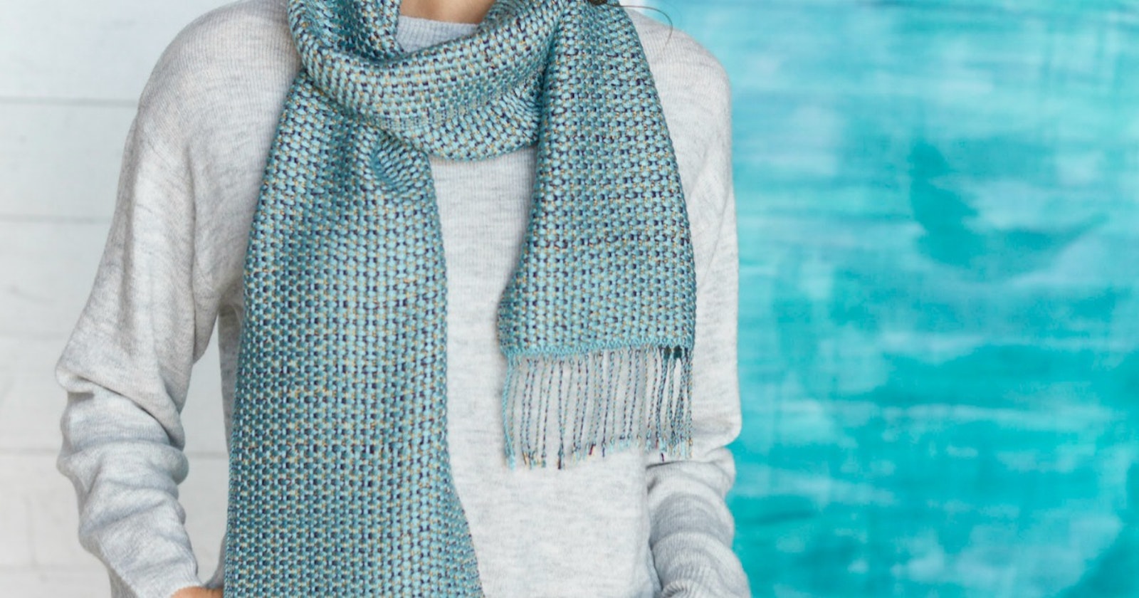 Turquoise Canvas Weave Scarf | Handwoven