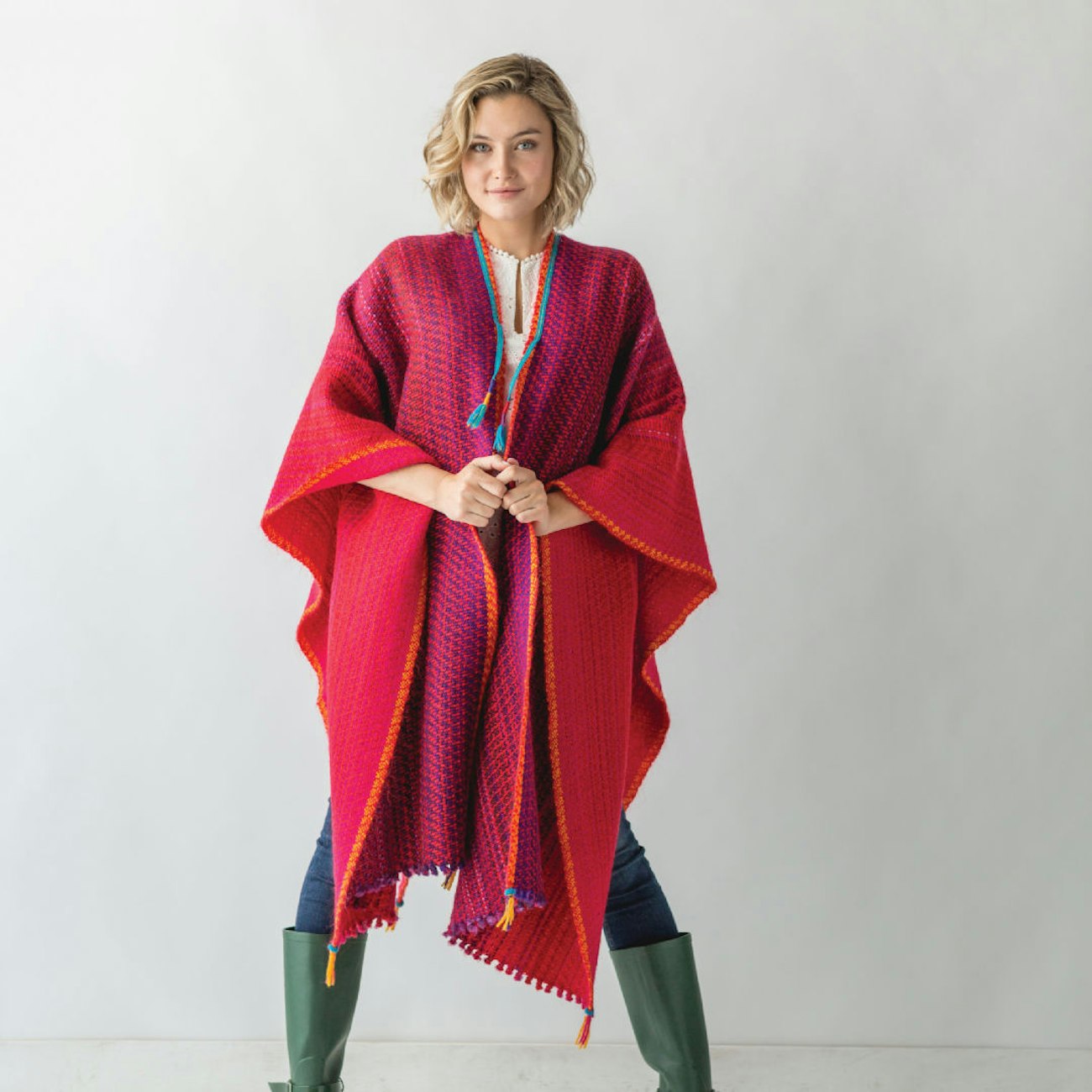 A Clever Red Ruana for Linda | Handwoven