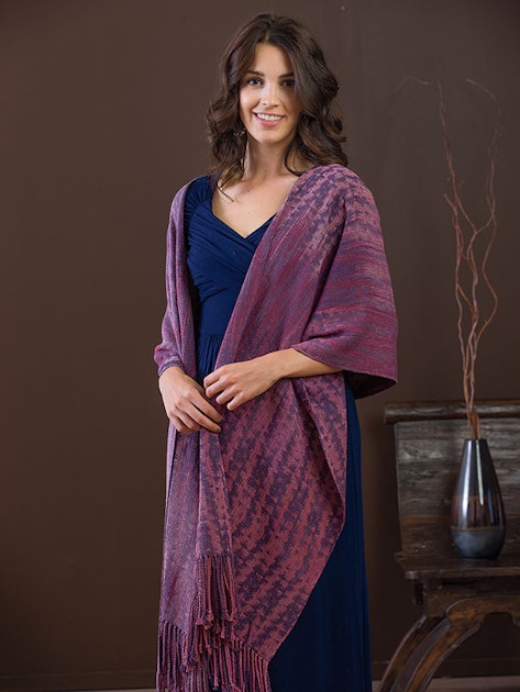 Hand-Painted Turned Taquete Shawls in Silk Noil | Handwoven