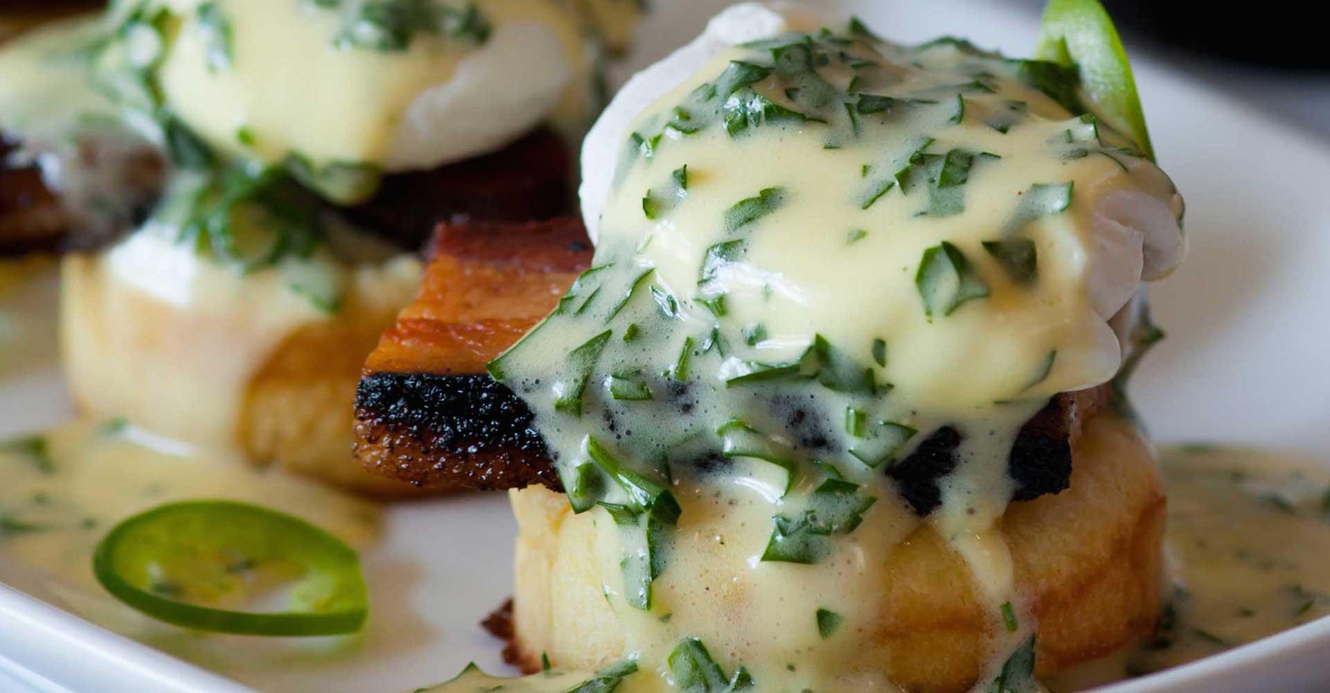 Hop-Head Red Pork Belly and Poached Egg on a Malted Crumpet Recipe ...