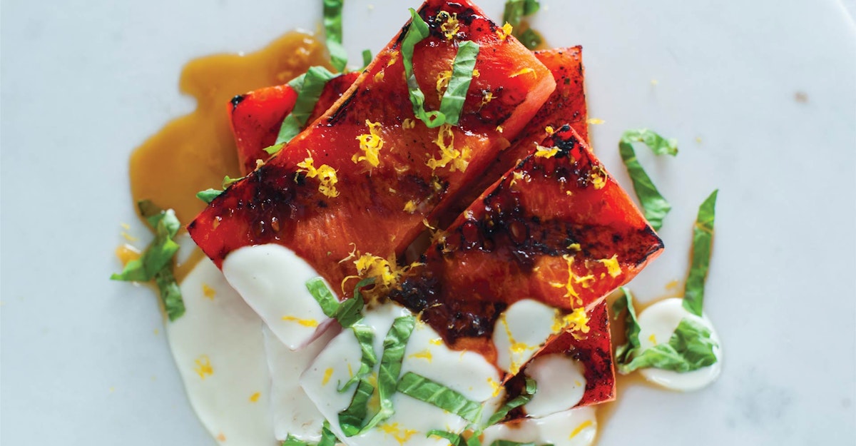 Grilled Watermelon with Lemon Zest, Basil, and Goat Cheese-Yogurt Sauce ...