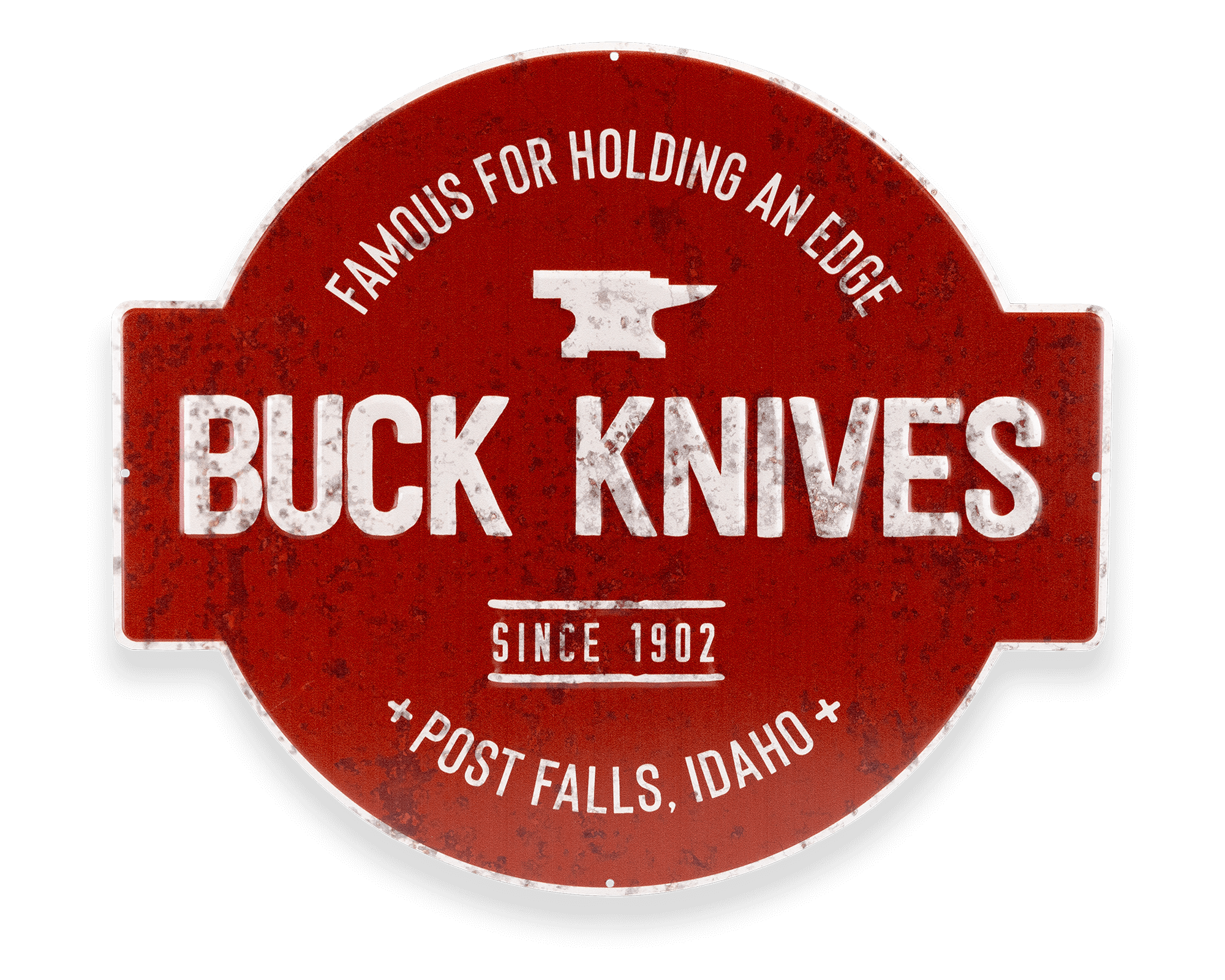 Famous for Holding an Edge Tin Tacker Sign - Buck® Knives OFFICIAL SITE