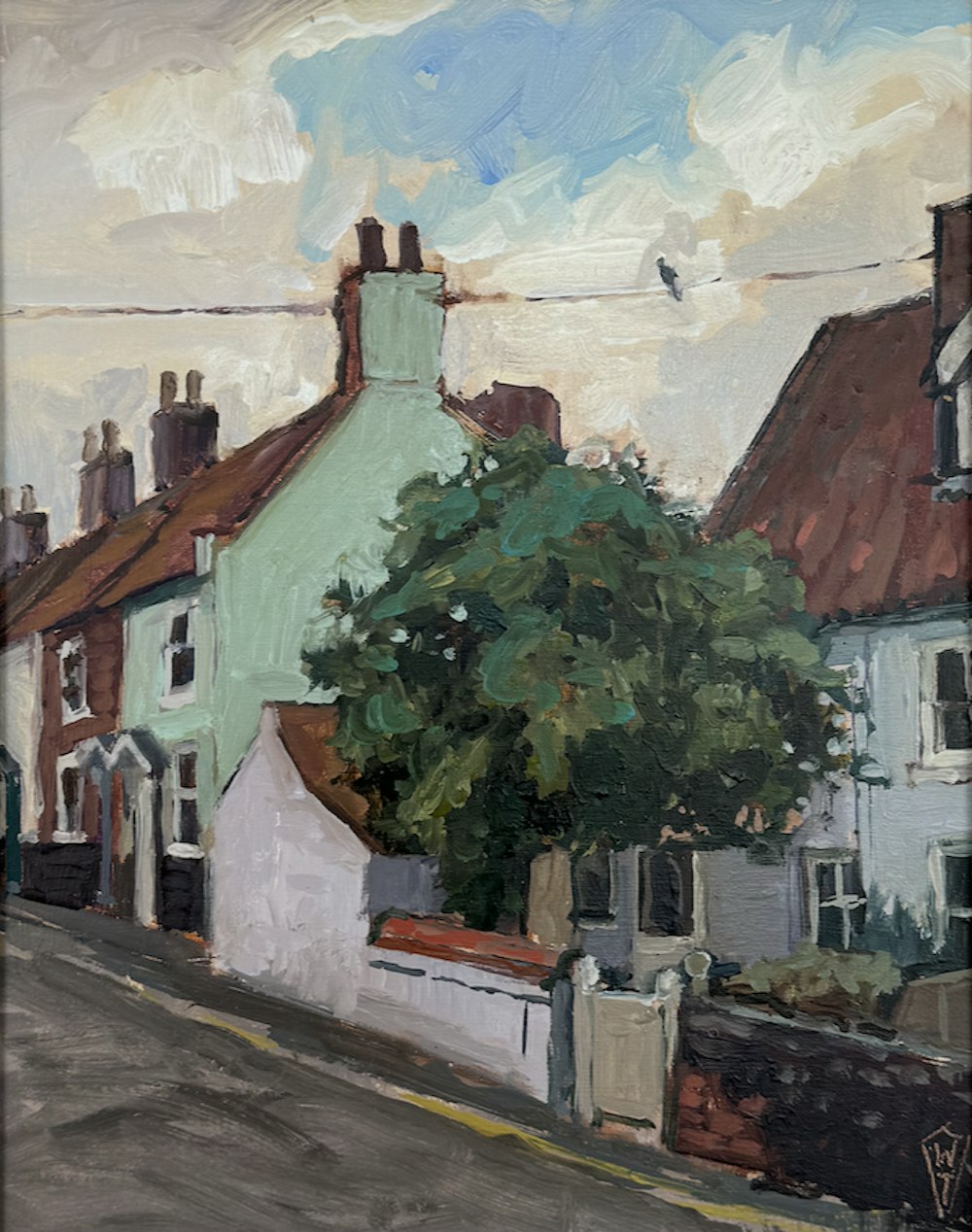 Will Topley - Bird on a wire, Wells-next-the-Sea - Oil on board ...