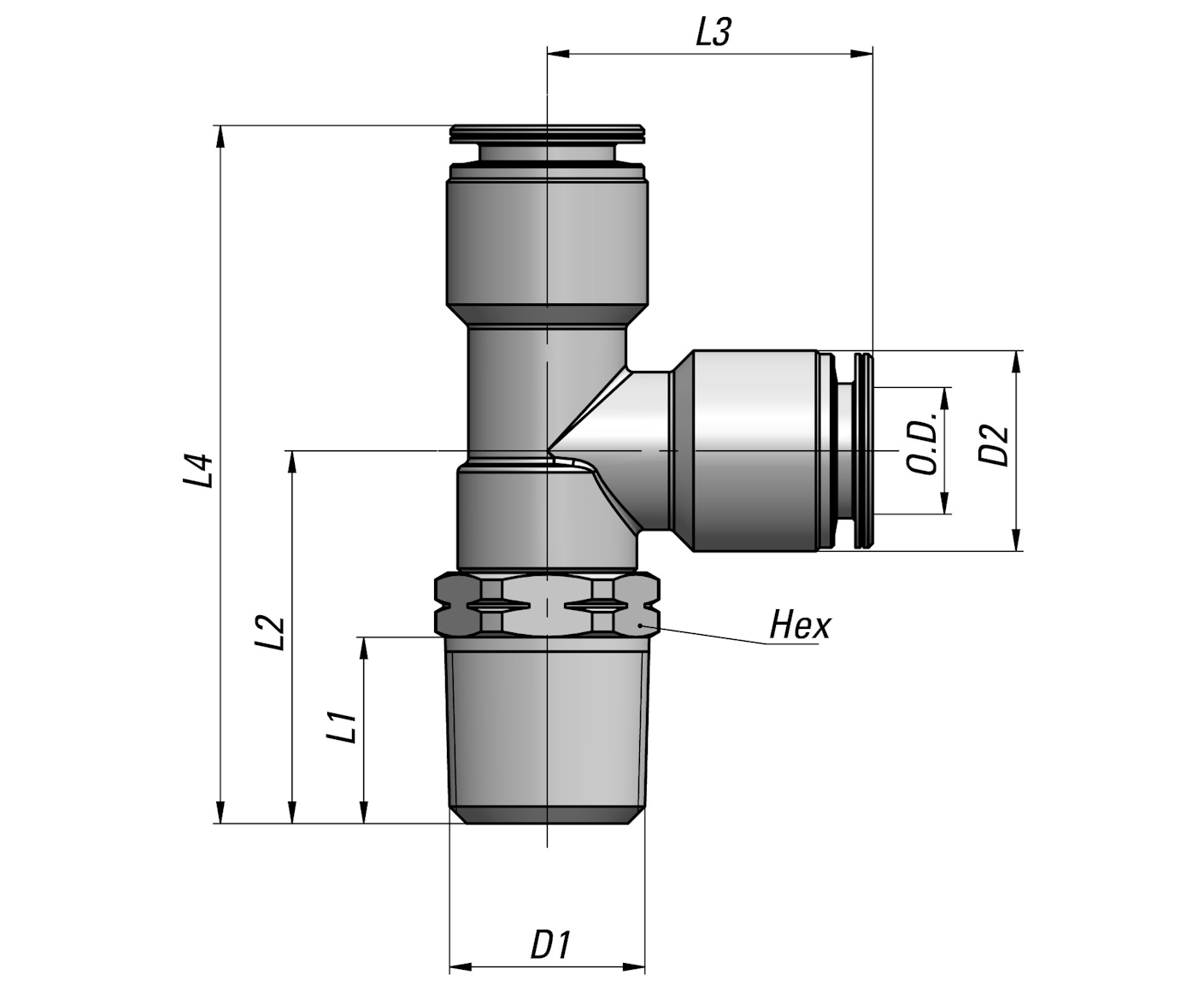 Lateral Swivelling Tee fitting, taper - PN23 | Cmatic