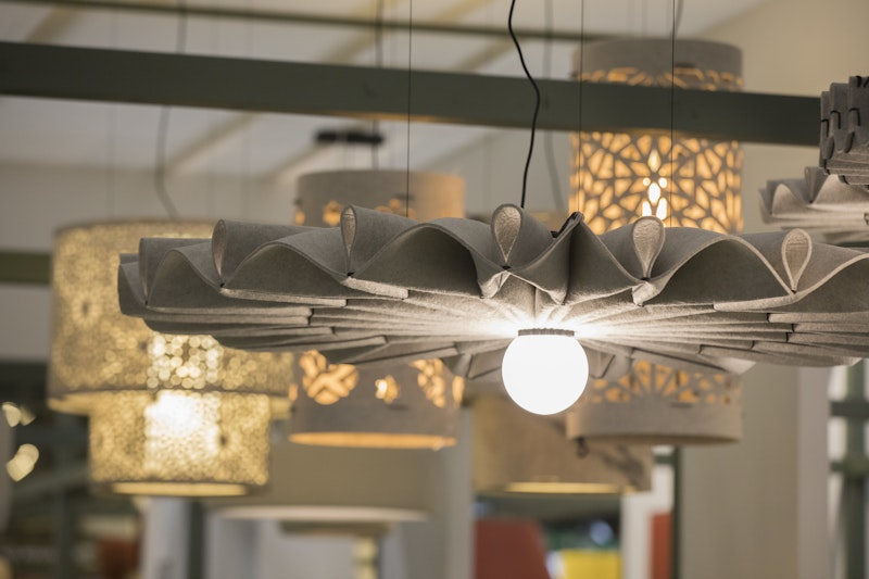 BuzziPleat Light, sculptural acoustic pendant lighting | BuzziSpace