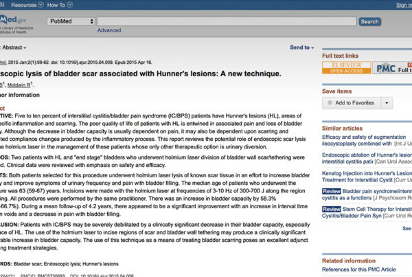 Endoscopic lysis of bladder scar associated with Hunner's lesions