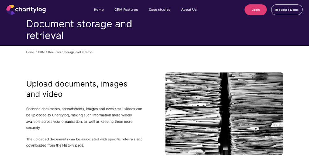 Document storage and retrieval | Charitylog