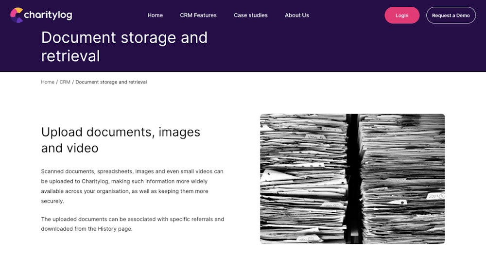 Document storage and retrieval | Charitylog