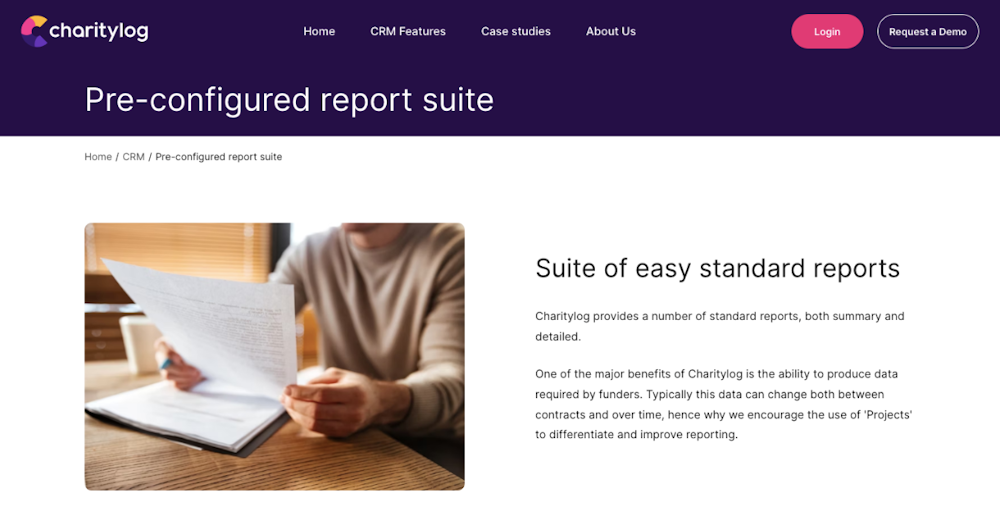 Standard reporting in Charitylog | Charitylog