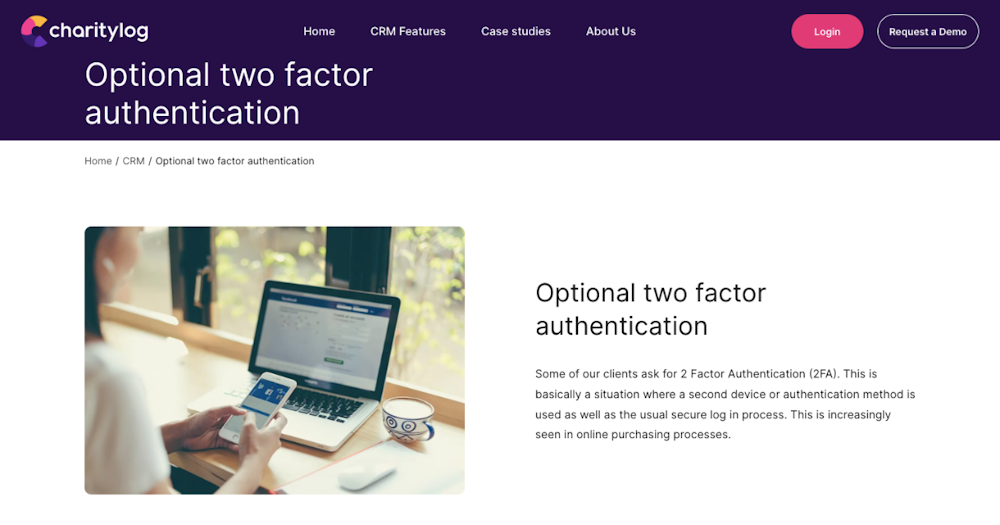 Optional two factor authentication | Charitylog