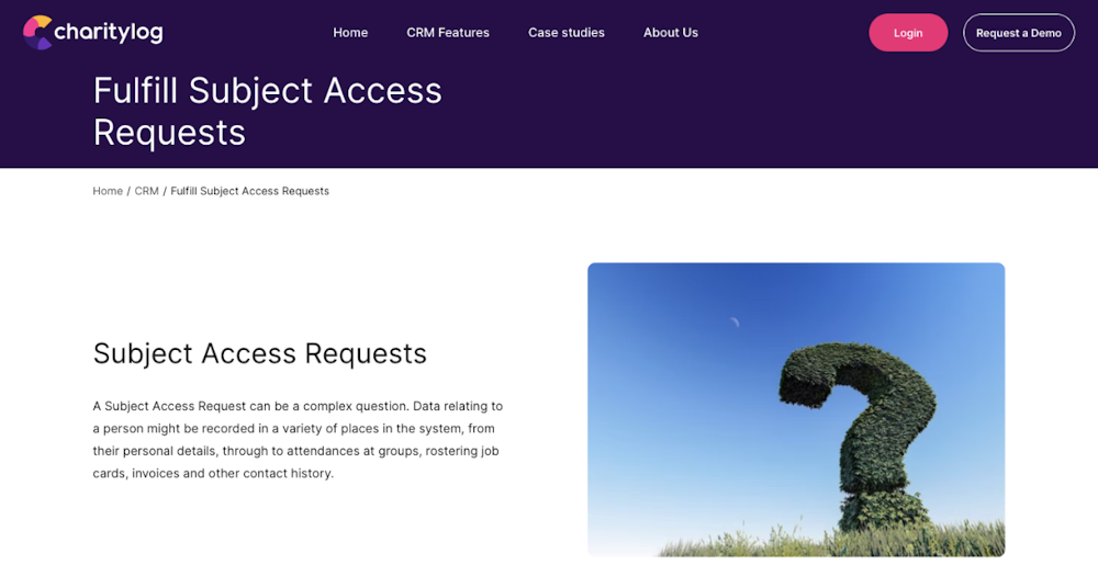 Fulfill Subject Access Requests | Charitylog