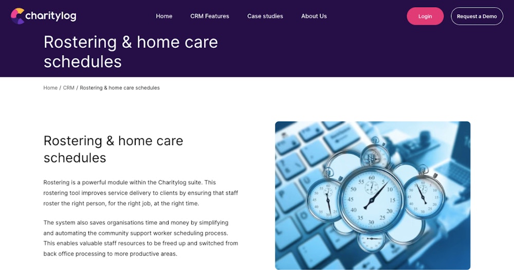 Rostering & home care schedules | Charitylog