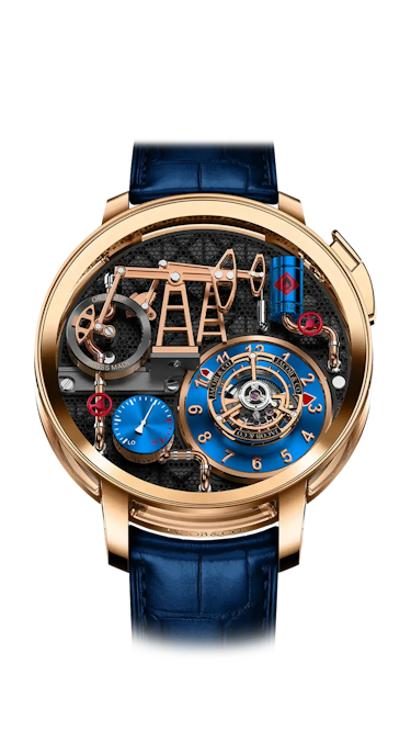 the rose gold oil pump watch in blue
